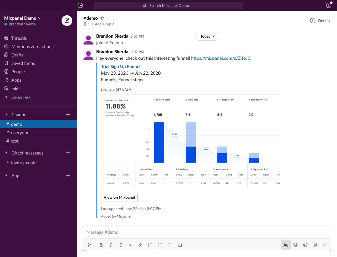 Slack Integration - Mixpanel Docs